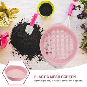 Yardwe Garden Sieve，1PC Plastic Mesh Soil Sieve Mesh Screen with Handle, Sifting Pan for Home Plant Gardening Round Shaped (Pink)