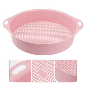 Yardwe Garden Sieve，1PC Plastic Mesh Soil Sieve Mesh Screen with Handle, Sifting Pan for Home Plant Gardening Round Shaped (Pink)