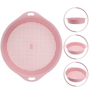 Yardwe Garden Sieve，1PC Plastic Mesh Soil Sieve Mesh Screen with Handle, Sifting Pan for Home Plant Gardening Round Shaped (Pink)