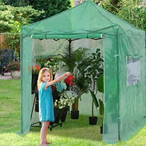 ABCCANOPY 8'x6' Pop Up Greenhouse Walk-in Garden Greenhouse for Indoor Outdoor Gardening with Roll-Up Door and Windows