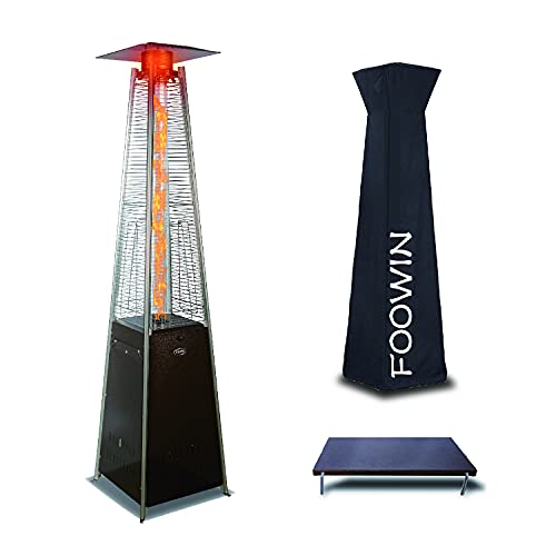 FOOWIN Pyramid Patio Propane Heater, 2 in 1 Patio Propane Heater with Detachable table, 48,000 Btu Patio Outdoor Heater Gift Waterproof Cover ,Quartz Glass Tube Propane Heater (Hammered Bronze)