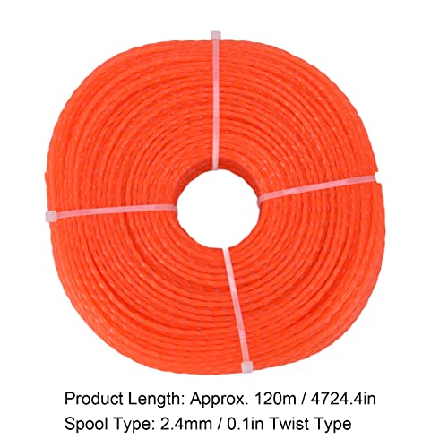 Alvinlite Trimmer Line Nylon String Trimmer Line Lawn Mower Accessories 2.4mm 120m Orange for Garden Lawn