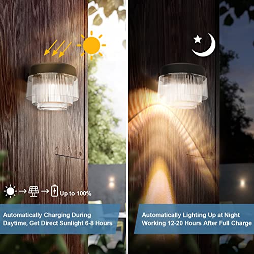 ENTOVE Solar Fence Lights, Solar Deck Lights Outdoor Waterproof Led, Landscape Solar Lights Outdoor Decorative for Wall, Yard, Garden, Stairs, Patio, Garage, Front Door, Swimming Pool, Shed 4 Pack