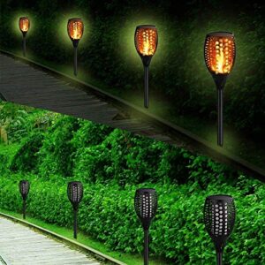 YKB Solar Lights Outdoor Upgraded, Solar Torch Light with Flickering Flame Landscape Lighting Patio Decor Dusk to Dawn Auto On/Off 96 LED Solar Pathway Lights 4 Pack for Deck Yard Garden Driveway