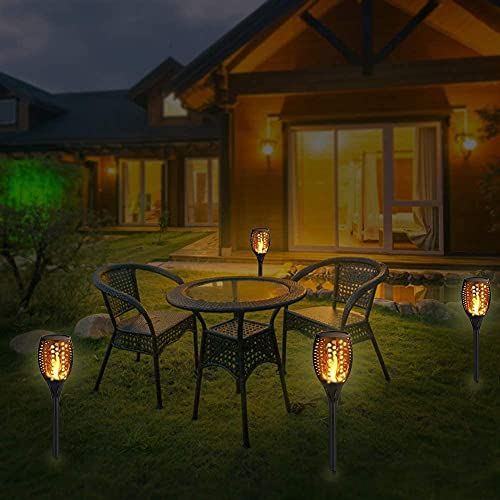 YKB Solar Lights Outdoor Upgraded, Solar Torch Light with Flickering Flame Landscape Lighting Patio Decor Dusk to Dawn Auto On/Off 96 LED Solar Pathway Lights 4 Pack for Deck Yard Garden Driveway