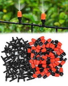 la farah 50pcs garden irrigation spray emitter, adjustable 360 degree flow micro spray nozzle with 1/4″ barbed tee fittings,drip irrigation head for garden watering system,drip irrigation kit parts