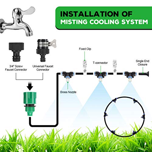 Misting Cooling System Automatic Irrigation Kit with 32.8ft (10M) 4/7'' Tubing + 12 Misting Nozzle, Outdoor Cooling System for Waterpark Swimming Pool Parasol Trampoline, Plant Watering Kit for Patio Garden Lawn Greenhouse