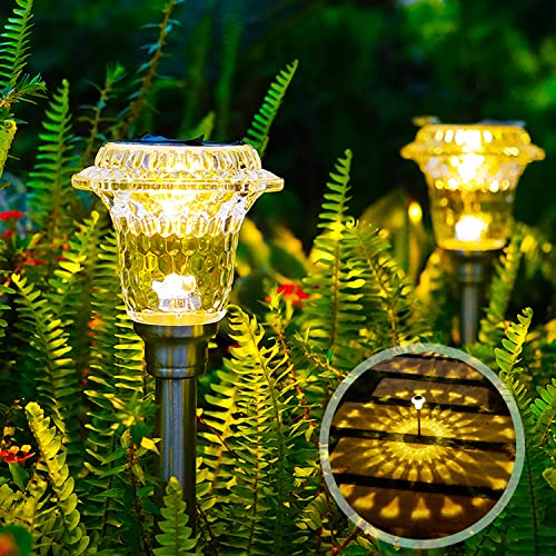 COZY-PAVILION 8 Pack Glass Garden Lights Solar Powered Waterproof Decorative Landscape Path Lights Yard Lights Outdoor LED Garden Stakes Lights for Patio, Walkway, Driveway, Pathway