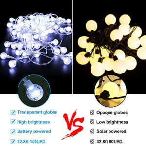 Outdoor String Lights Battery Operated 33FT 100LED String Lights Indoor Waterproof Mini Globe Lights, with Remote Timer 8 Lighting Modes, for Garden Bedroom Wedding Halloween Christmas Party Decor