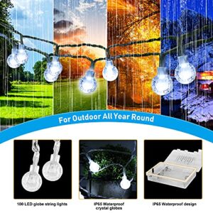 Outdoor String Lights Battery Operated 33FT 100LED String Lights Indoor Waterproof Mini Globe Lights, with Remote Timer 8 Lighting Modes, for Garden Bedroom Wedding Halloween Christmas Party Decor