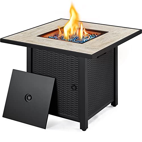 Yaheetech Propane Gas Fire Pit 30 Inch 50,000 BTU Square Gas Firepits with Ceramic Tabletop and Fire Glass, Multi-Function Outdoor Heating Fire Table for Garden/Patio/Courtyard/Party, Black