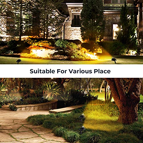 Warm White Spot Lights, LED Landscape Lighting Lights, 5W 3000K Outdoor Spot Lights with Spiked Stand IP65 Waterproof Garden Spotlight for Yard House Lawn Flag Decorative Lamp US 3- Plug (4 Lights)