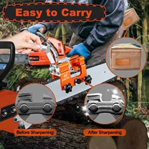 Chainsaw Sharpening Tool, Chainsaw chain Sharpener with 4Pcs Burrs, Manual Chainsaw Sharpener Jig Set with Carry Bag, Portable Chainsaw Sharpener kit for 4"-22" Chain Saws, Lumberjack, Garden Worker