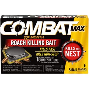 combat max 12 month roach killing bait, small roach bait station, child-resistant, 18 count