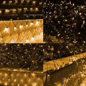 Dazzle Bright Christmas 200 LED Net Lights, 9.8 FT x 6.6 FT Connectable Mesh Lights with 8 Lighting Modes, Christmas Decorations for Indoor Outdoor Bush Yard Garden Decor (Warm White, Green Wire)