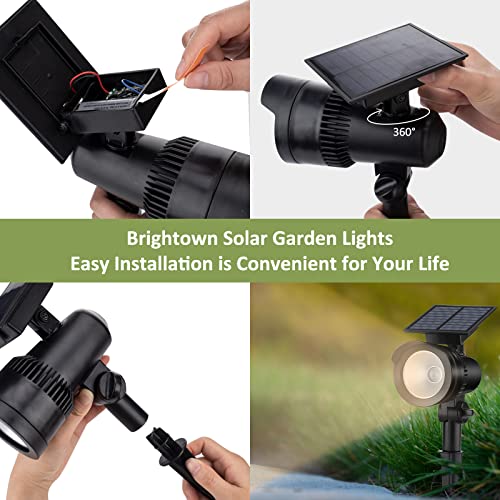 Brightown Solar Spot Lights Outdoor - Waterproof Solar Garden Lights, 360°Adjustable Solar Lights, Auto On/Off Solar Powered Landscape Spotlights for Garden Backyard, Pack of 4