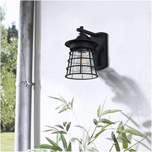 Porch Lamp LED Wall Lantern Exterior Waterproof Small Wall Light Black Outdoor Wall Sconce with Clear Glass Wall Mount Lighting Fixtures for Garden Patio Garage