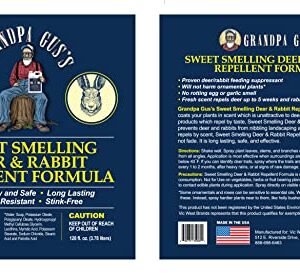 Grandpa Gus's Deer & Rabbit Repellent Spray with Extended Hose; Protects Garden & Yard, Sweet Smelling Formula with Natural Essential Oils, Weather-Resistant Stink-Free Long-Lasting Scent, 128 oz