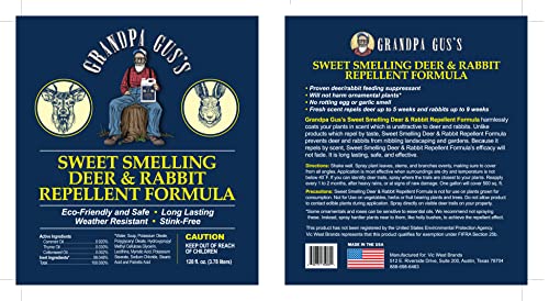 Grandpa Gus's Deer & Rabbit Repellent Spray with Extended Hose; Protects Garden & Yard, Sweet Smelling Formula with Natural Essential Oils, Weather-Resistant Stink-Free Long-Lasting Scent, 128 oz