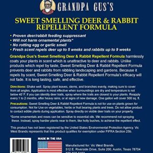 Grandpa Gus's Deer & Rabbit Repellent Spray with Extended Hose; Protects Garden & Yard, Sweet Smelling Formula with Natural Essential Oils, Weather-Resistant Stink-Free Long-Lasting Scent, 128 oz