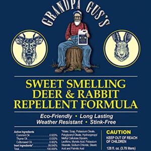 Grandpa Gus's Deer & Rabbit Repellent Spray with Extended Hose; Protects Garden & Yard, Sweet Smelling Formula with Natural Essential Oils, Weather-Resistant Stink-Free Long-Lasting Scent, 128 oz