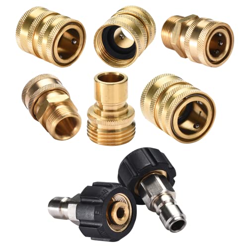 Edou Direct Pressure Washer Adapter Accessories Set - Brass Stainless Steel Pressure Washer Adapter Pump - Quick Connect Hose Pressure Washer Adapter Set for Garden Hose