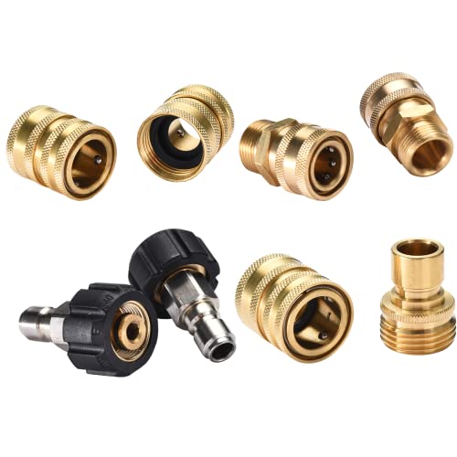 Edou Direct Pressure Washer Adapter Accessories Set - Brass Stainless Steel Pressure Washer Adapter Pump - Quick Connect Hose Pressure Washer Adapter Set for Garden Hose