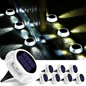 solpex solar deck lights outdoor 8 pack, solar driveway lights, dock lights solar powered waterproof led lights for steps, garden, ground, stair, patio, pathway, landscape(cold white)