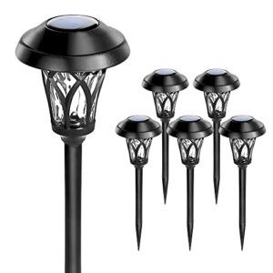 gigalumi solar pathway lights outdoor 6 pack, solar garden lights warm white, black super bright high lumen waterproof metal automatic solar lights for path, garden, lawn, patio and walkway