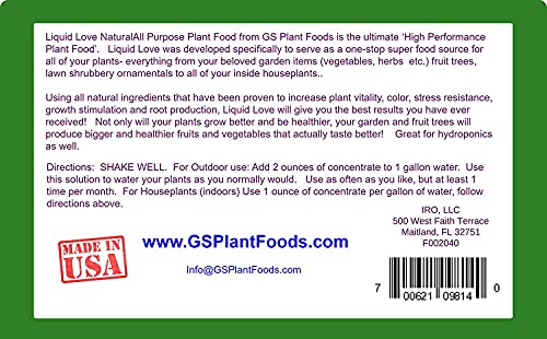 Liquid Love Plant Food by GS Plant Foods- All Purpose Plant Fertilizer (1 Gallon) - Liquid Fertilizer for Herb Gardens, House Plants, Vegetables, Fruit Trees, Lawns & Shrubs