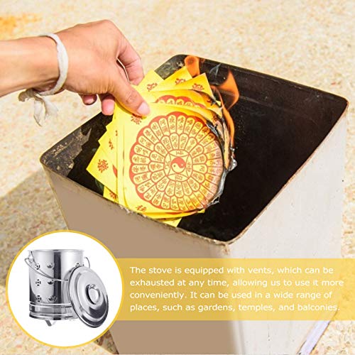 Happyyami 1 Set Metal Garden Incinerator Fire Bin Burning Leaves Barrel Stainless Steel Burn Barrel Incinerator Furnace Burning Bin for Yard Garden