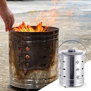 Happyyami 1 Set Metal Garden Incinerator Fire Bin Burning Leaves Barrel Stainless Steel Burn Barrel Incinerator Furnace Burning Bin for Yard Garden