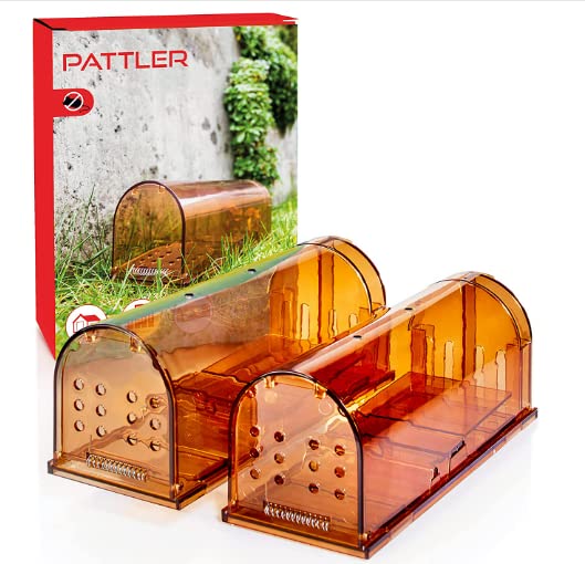 PATTLER® - 2 PCS Humane Mouse Trap for Indoor and Outdoor Home - Mechanical Reusable Rat Trap That Still Alive for Catch and Release, Garden, Garage, Attic, Inn, Hotel Use