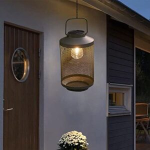 1 Pack Large Solar Lantern Outdoor Hanging - Decorative Green Tabletop Edison LED Metal Light for Garden, Patio, Yard, Porch, Pathway, Driveway, and Camping - Warm White Lighting