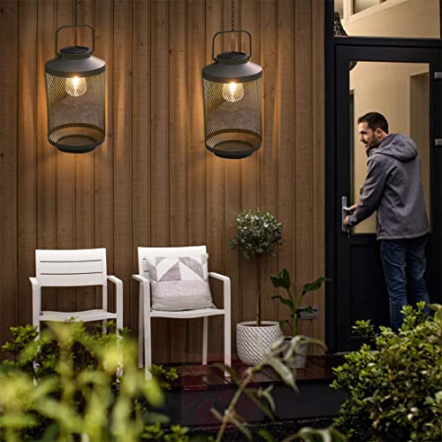 1 Pack Large Solar Lantern Outdoor Hanging - Decorative Green Tabletop Edison LED Metal Light for Garden, Patio, Yard, Porch, Pathway, Driveway, and Camping - Warm White Lighting