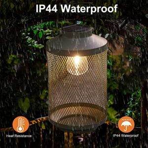 1 Pack Large Solar Lantern Outdoor Hanging - Decorative Green Tabletop Edison LED Metal Light for Garden, Patio, Yard, Porch, Pathway, Driveway, and Camping - Warm White Lighting