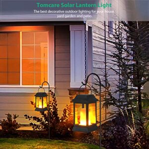 TomCare Solar Lights Metal Flickering Flame Solar Lantern Outdoor Hanging Lanterns Decorative Lighting Heavy Duty Solar Powered Waterproof Umbrella Lighting for Garden Patio Deck Yard, 2 Pack（Black）