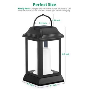 TomCare Solar Lights Metal Flickering Flame Solar Lantern Outdoor Hanging Lanterns Decorative Lighting Heavy Duty Solar Powered Waterproof Umbrella Lighting for Garden Patio Deck Yard, 2 Pack（Black）