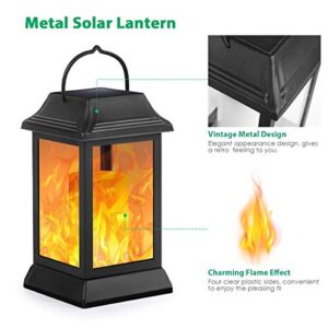 TomCare Solar Lights Metal Flickering Flame Solar Lantern Outdoor Hanging Lanterns Decorative Lighting Heavy Duty Solar Powered Waterproof Umbrella Lighting for Garden Patio Deck Yard, 2 Pack（Black）