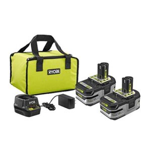 ryobi 18v one+ lithium+ 3.0 ah battery 2-pack starter kit with charger and bag p166