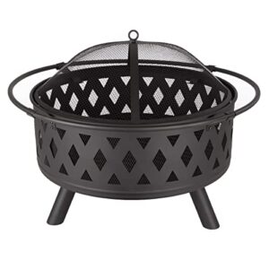 fire pit set, wood burning pit – includes screen, cover and log poker – great for outdoor and patio, 32 inch round crossweave firepit by pure garden