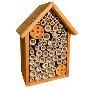 wooden outdoor hanging insect mason bee house, garden hotel for butterfly ladybug mason bees to nest, garden insect hanging habitat, natural mason bee box, yellow