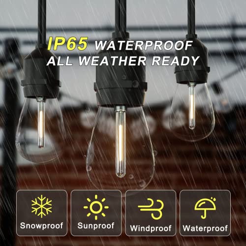 Zuske 48FT LED Outdoor String Lights, Hanging String Lights with 15+1 Dimmable Edison Shatterproof Bulbs, IP65 Commercial Grade Waterproof Heavy-Duty Lights for Patio, Porch, Garden, Fence