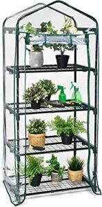 renatone 4 tier mini greenhouse, portable gardening tent with weatherproof pe cover, zippered roll-up door, steel frame, outdoor garden greenhouse for backyard balcony patio (clear)