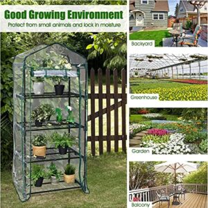 Renatone 4 Tier Mini Greenhouse, Portable Gardening Tent with Weatherproof PE Cover, Zippered Roll-up Door, Steel Frame, Outdoor Garden Greenhouse for Backyard Balcony Patio (Clear)