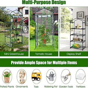 Renatone 4 Tier Mini Greenhouse, Portable Gardening Tent with Weatherproof PE Cover, Zippered Roll-up Door, Steel Frame, Outdoor Garden Greenhouse for Backyard Balcony Patio (Clear)