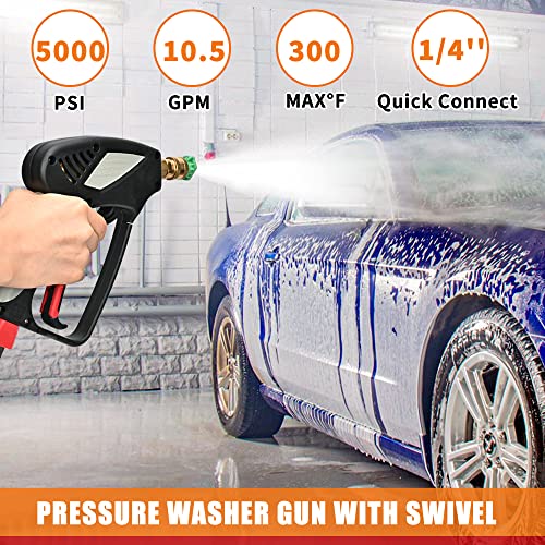 WXMECH Pressure Washer Short Gun, 5000 PSI High Pressure, Trigger Handle and Professional 3/8" Swivel Quick Connect Plug, M22-14mm/15mm Fitting Adapter, 5 Spray Nozzle Tips with Holder