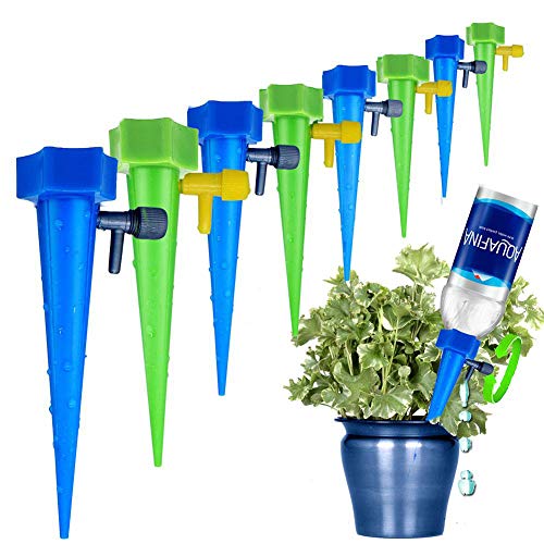 Self Plant Watering Spikes 12 Pack Auto Drippers Irrigation Devices Vacation Automatic Plants Water System with Adjustable Control Valve Switch Design for Houseplant, Gardenplant, Officeplant