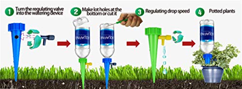 Self Plant Watering Spikes 12 Pack Auto Drippers Irrigation Devices Vacation Automatic Plants Water System with Adjustable Control Valve Switch Design for Houseplant, Gardenplant, Officeplant