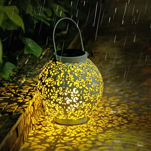 Solar Lanterns Outdoor Waterproof, 2 Pack Solar Garden Lights Outdoor Solar Hanging Lanterns, Solar Patio Lanterns Decorative Retro Metal Solar Lights for Patio Yard Pathway Walkway Party (Blue)